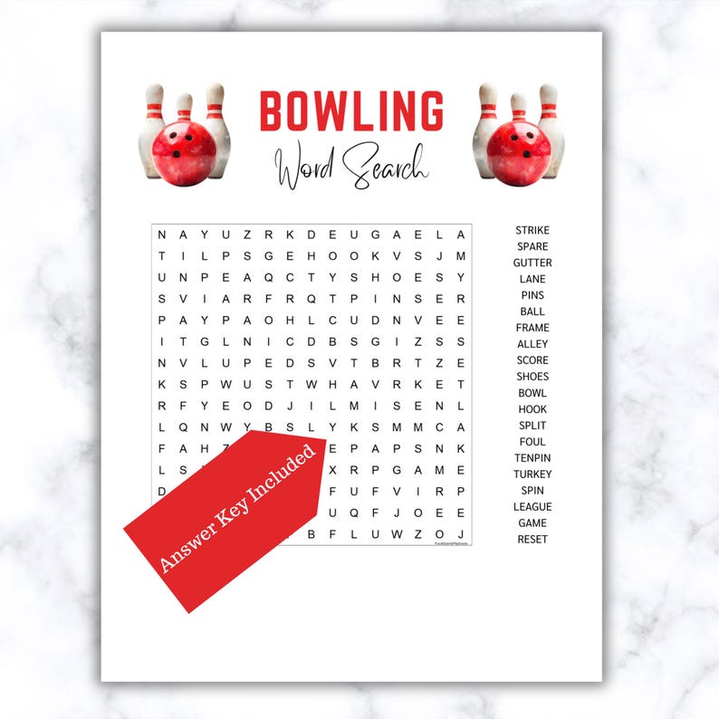 Bowling Word Search Puzzle: Printable Birthday Party Game (PDF Download ...