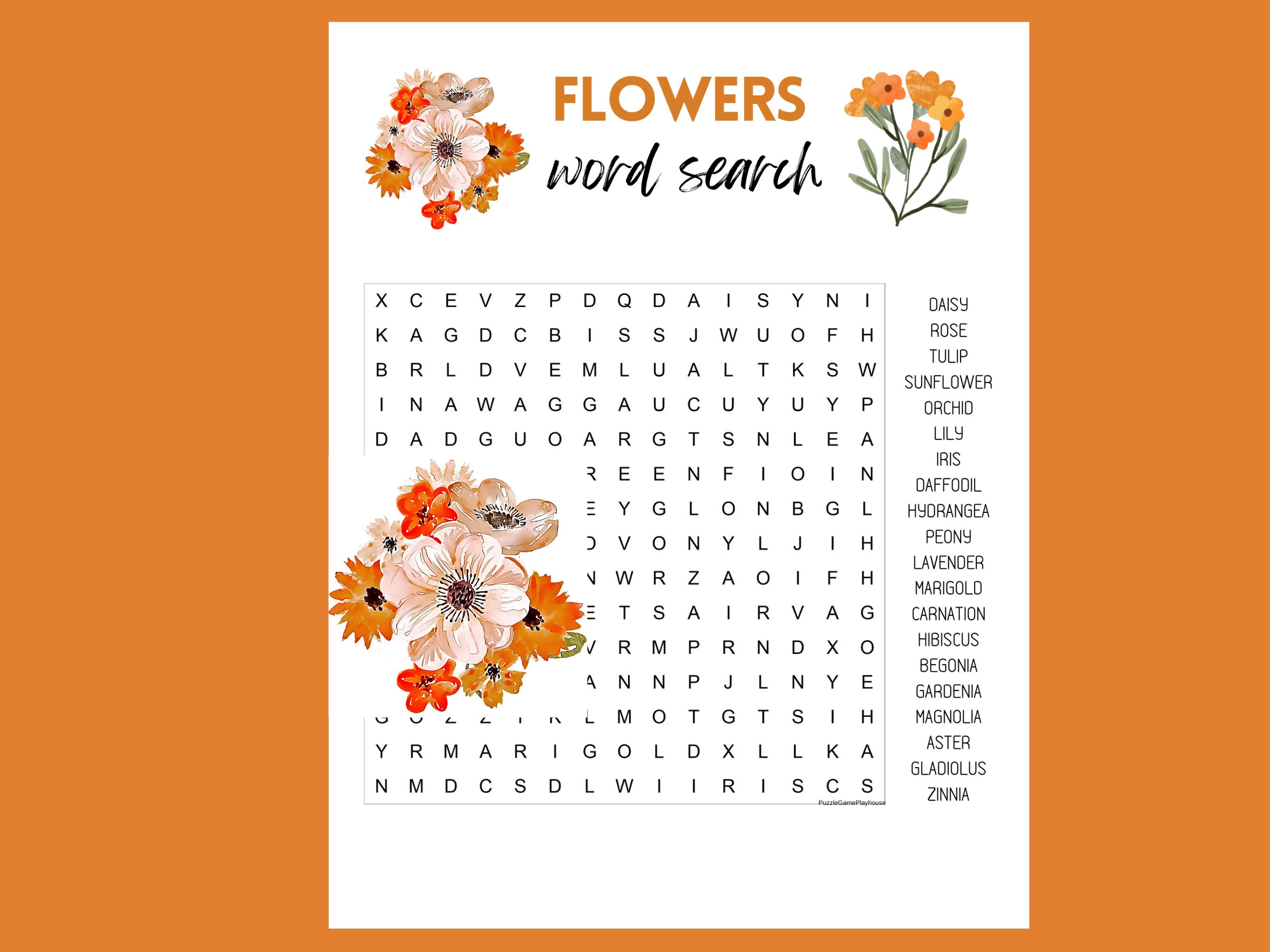 Floral Word Search Puzzle: Printable Flower Game (PDF) - Etsy