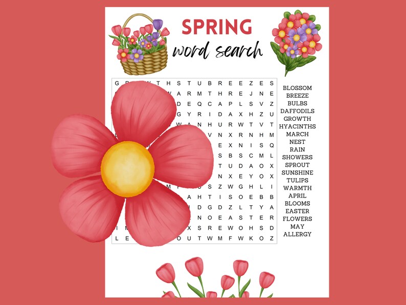 Spring Word Search Puzzle: Kids & Family Activity (PDF) - Etsy