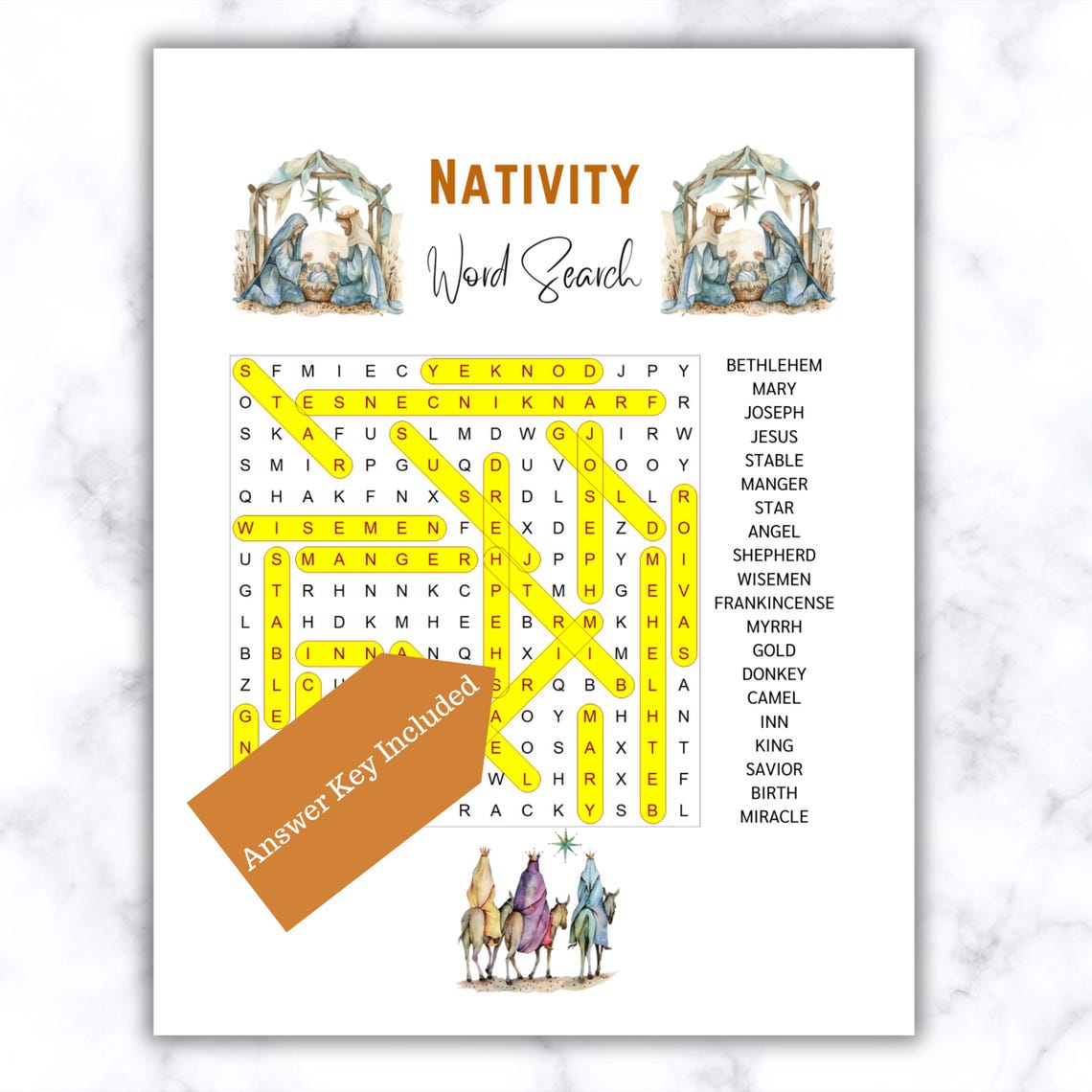 Nativity Word Search, Christmas Word Search, Printable Word Search for ...
