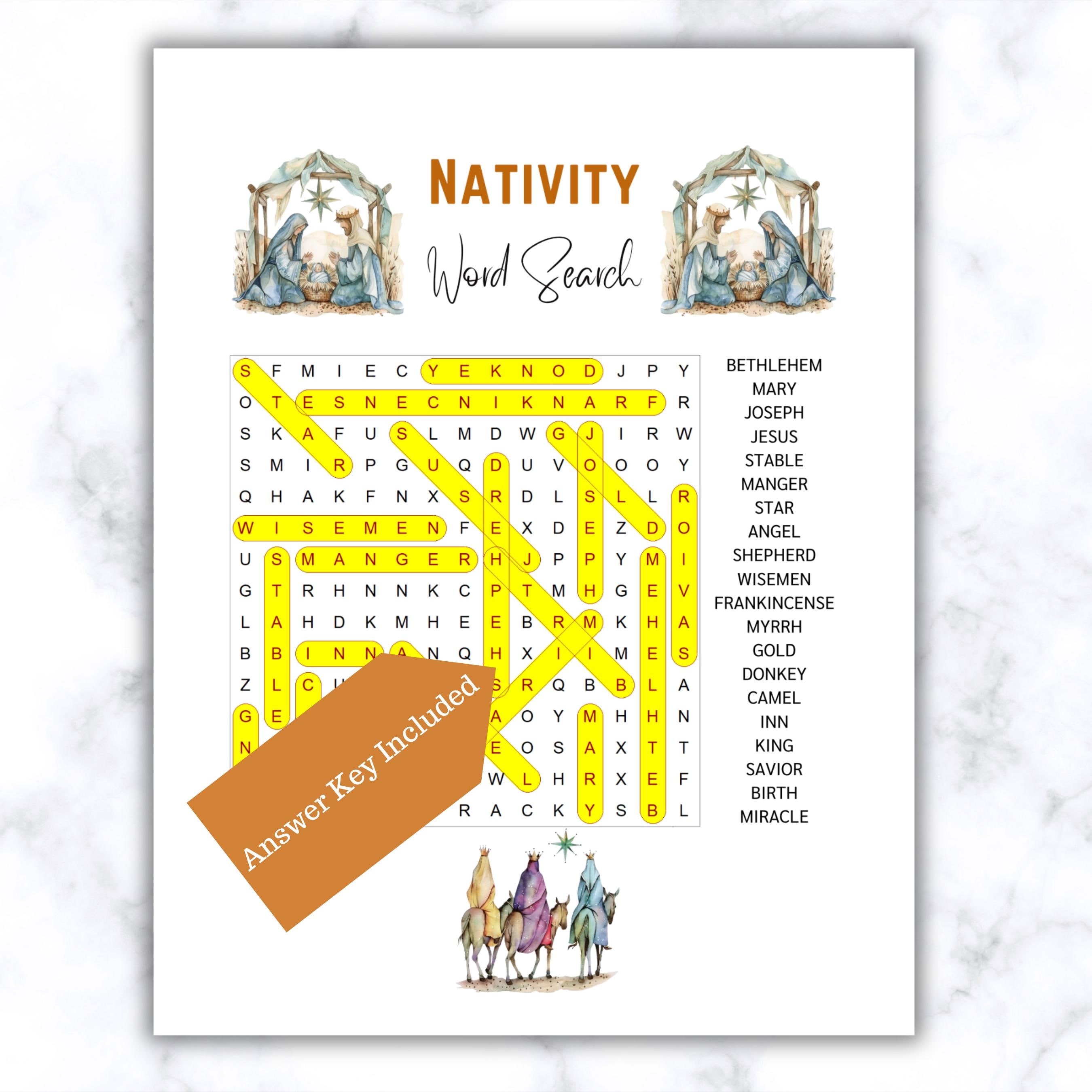 Nativity Word Search, Christmas Word Search, Printable Word Search for ...