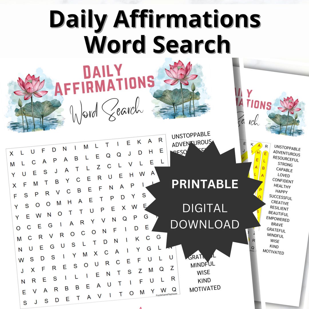 Daily Affirmations Word Search Puzzle, Mental Health Printable, Self ...