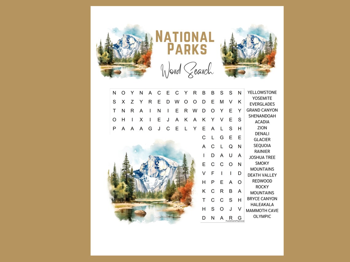 National Parks Word Search Puzzle A Fun Educational Game for Nature ...