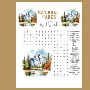 National Parks Word Search Puzzle - A Fun Educational Game for Nature ...