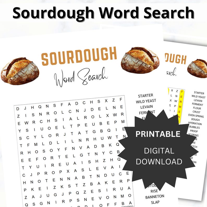 Sourdough Bread Word Search Puzzle: Baking Game for Kids (PDF Download ...