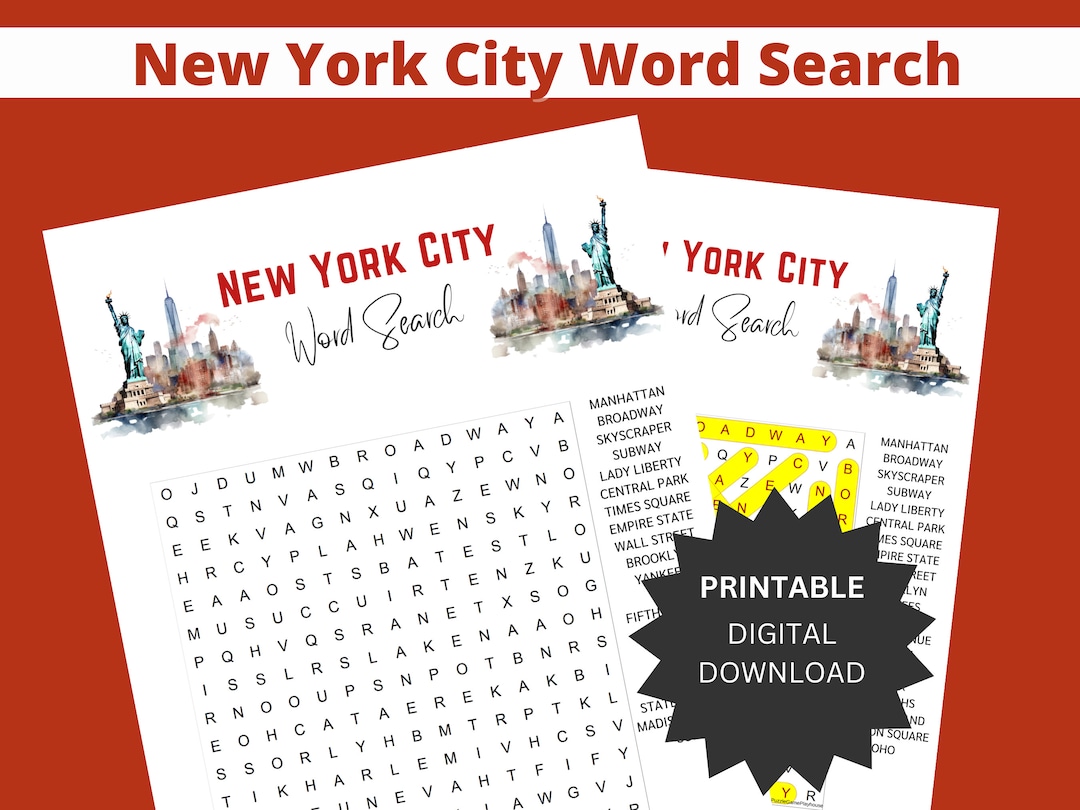 New York City Word Search Puzzle Printable Travel Game Geography Unit ...