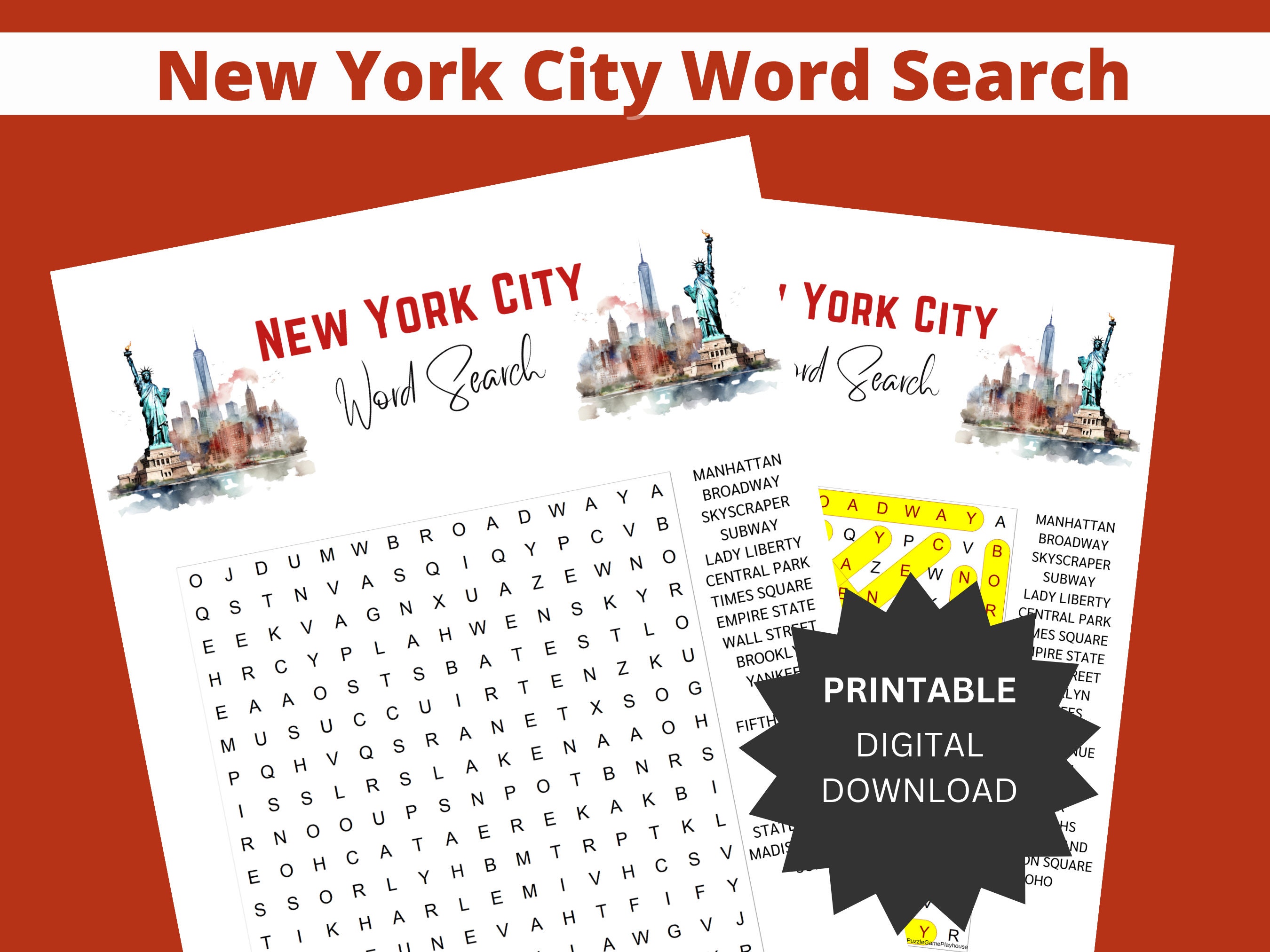 New York City Word Search Puzzle Printable Travel Game Geography Unit ...