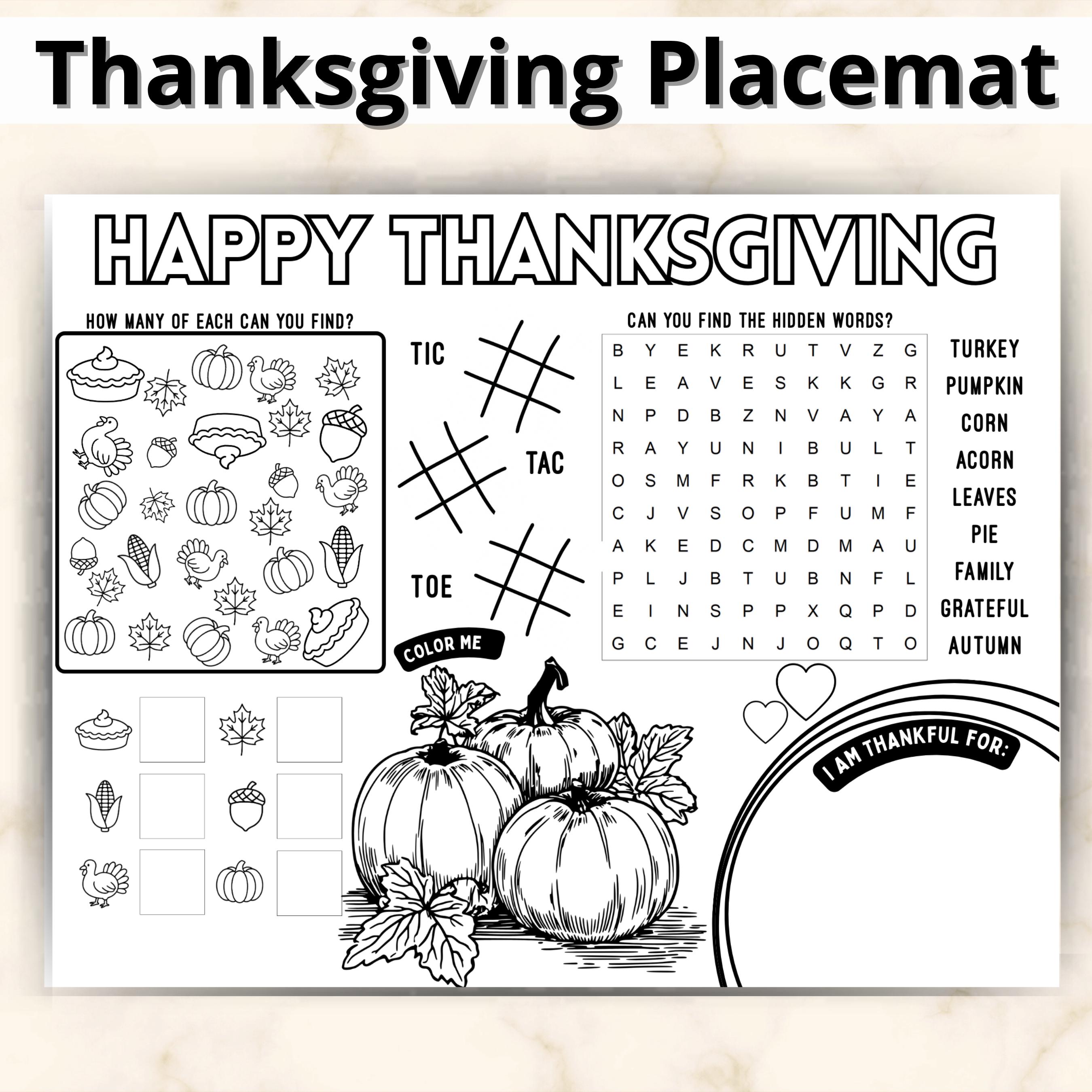 Thanksgiving Placemat | Kids' Activities, Word Search (PDF) - Etsy