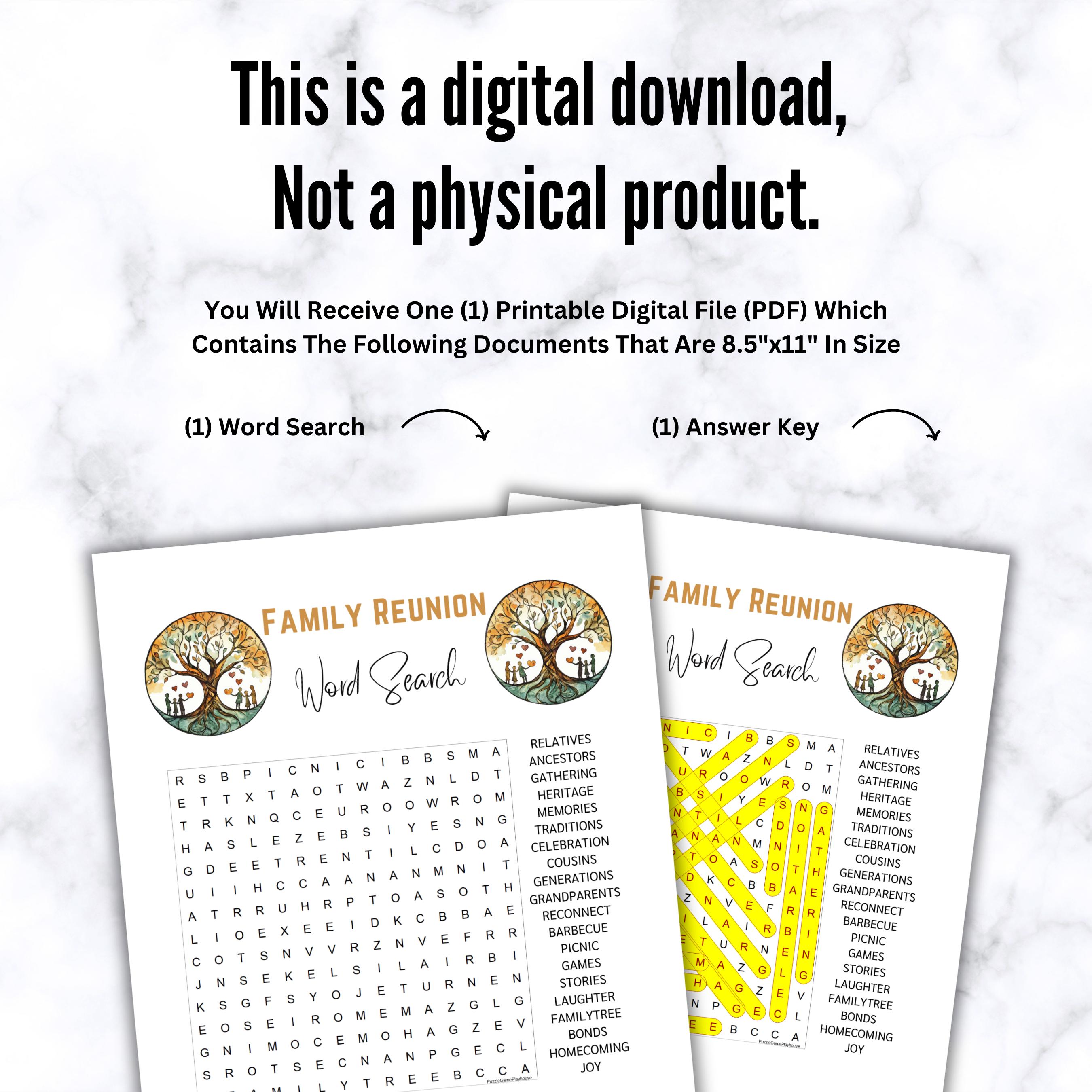 Family Reunion Word Search Puzzle: Celebrate Generations, Ancestors ...