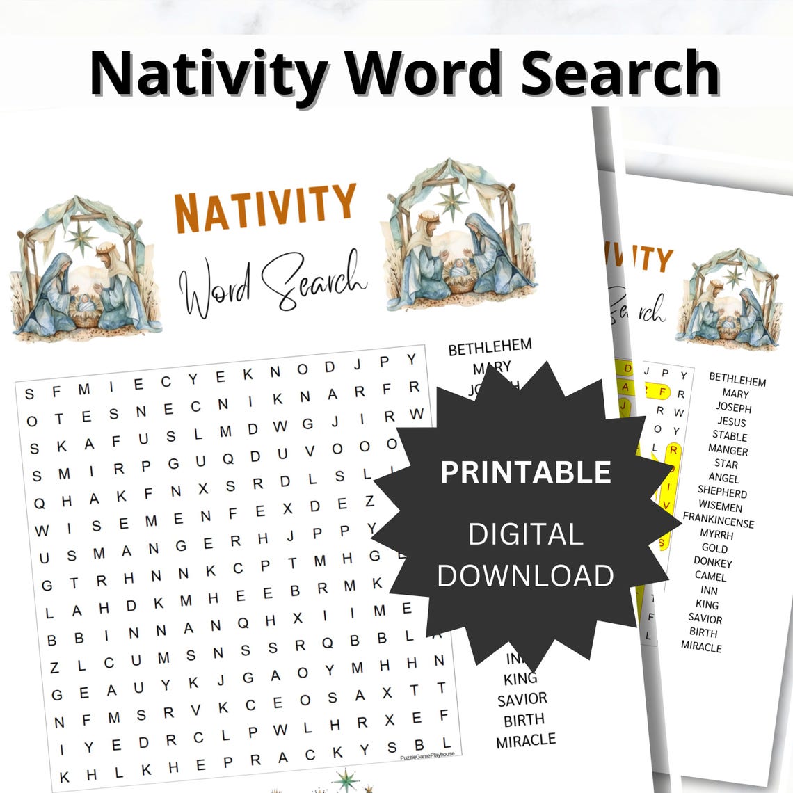 Nativity Word Search, Christmas Word Search, Printable Word Search for ...