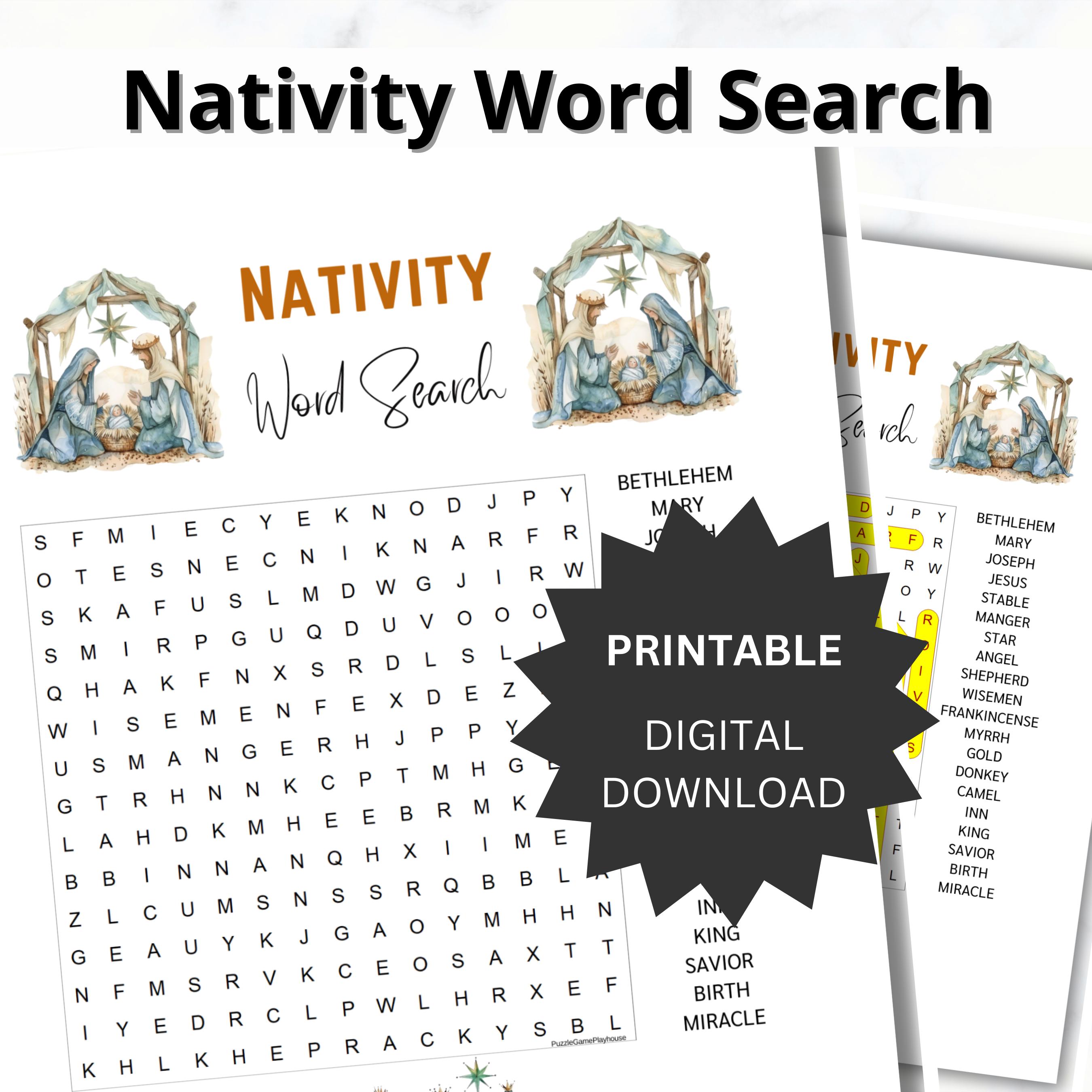 Nativity Word Search, Christmas Word Search, Printable Word Search for ...