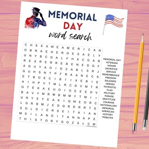 Memorial Day Word Search Puzzle - Engaging Patriotic Activity - Honor ...