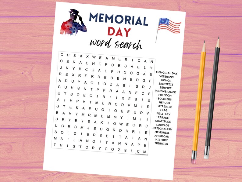 Memorial Day Word Search Puzzle - Engaging Patriotic Activity - Honor ...