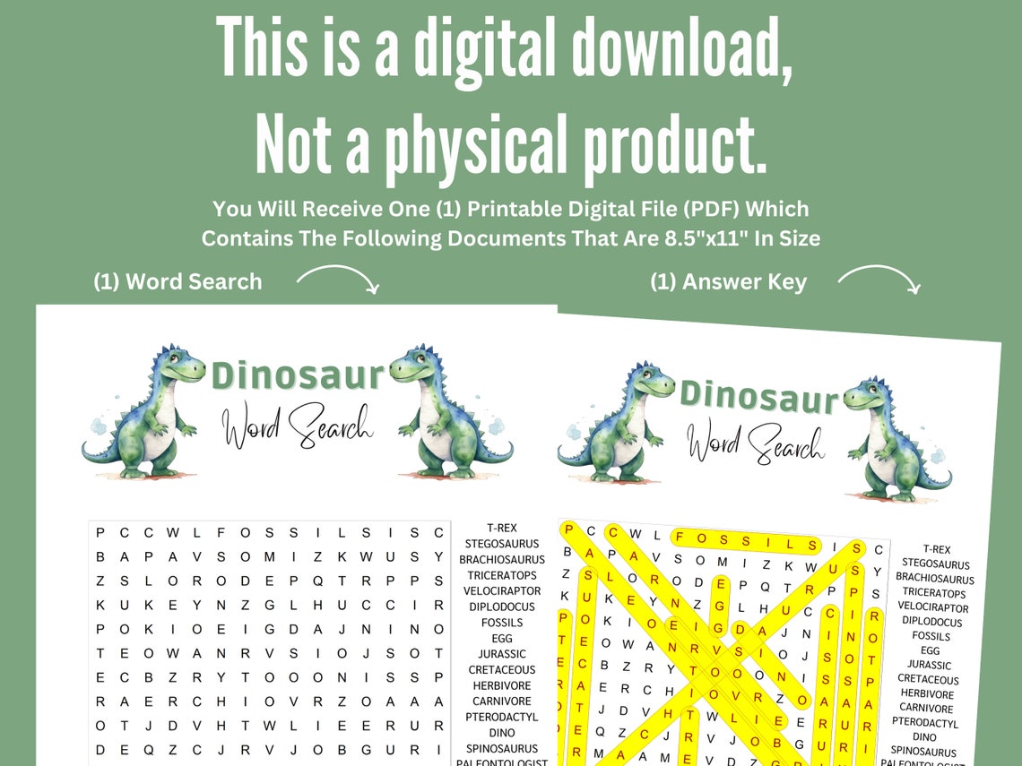 Kids Dinosaur Word Search Puzzle - Fun & Educational Dinosaur Game ...