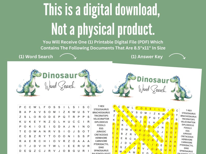 Kids Dinosaur Word Search Puzzle - Fun & Educational Dinosaur Game ...