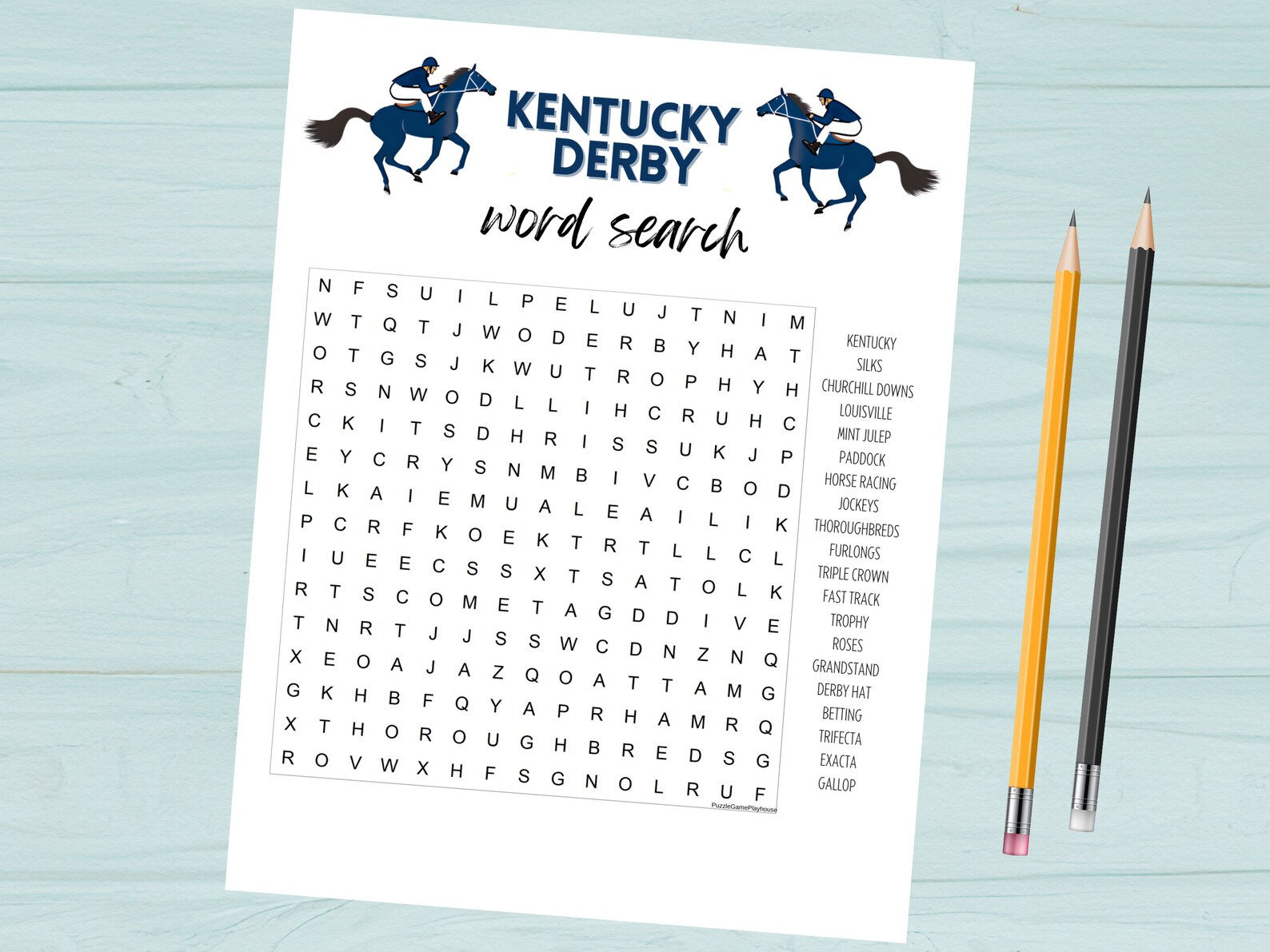 Kentucky Derby Word Search Puzzle: Horse Racing Party Game, Printable ...