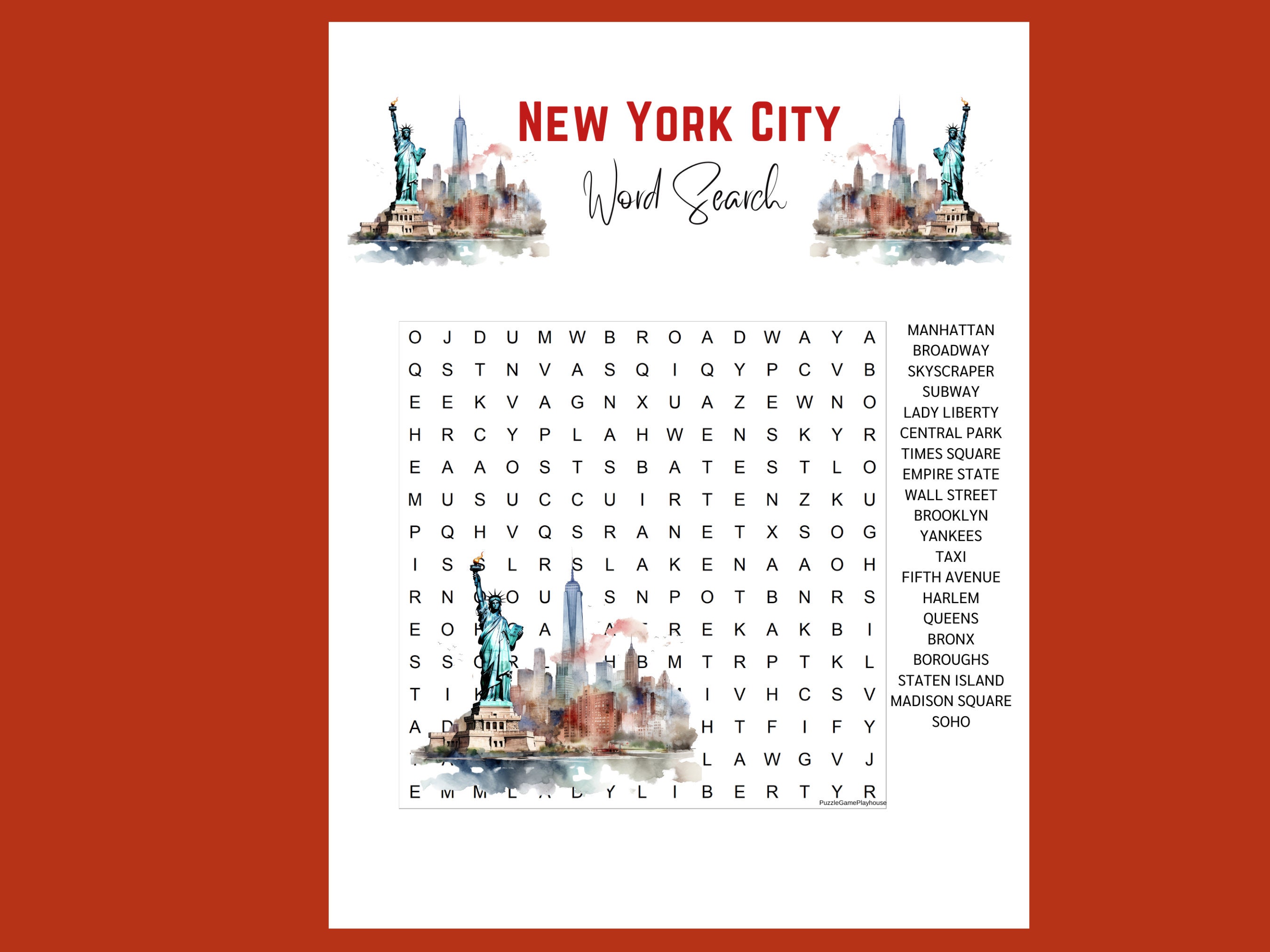 New York City Word Search Puzzle Printable Travel Game Geography Unit ...
