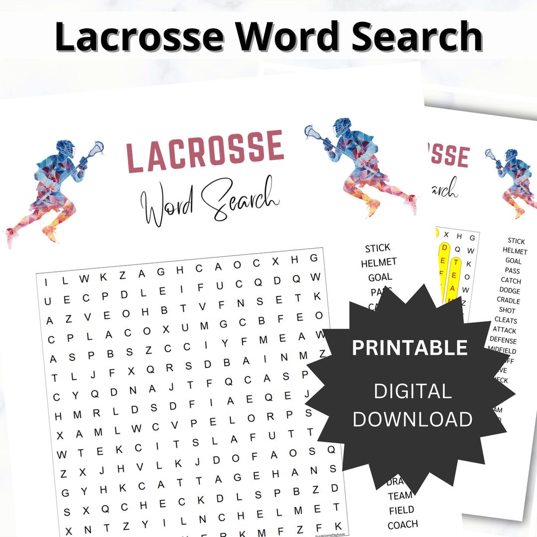 Lacrosse Word Search Puzzle: Team Game, Party Favor (PDF Downloadable ...