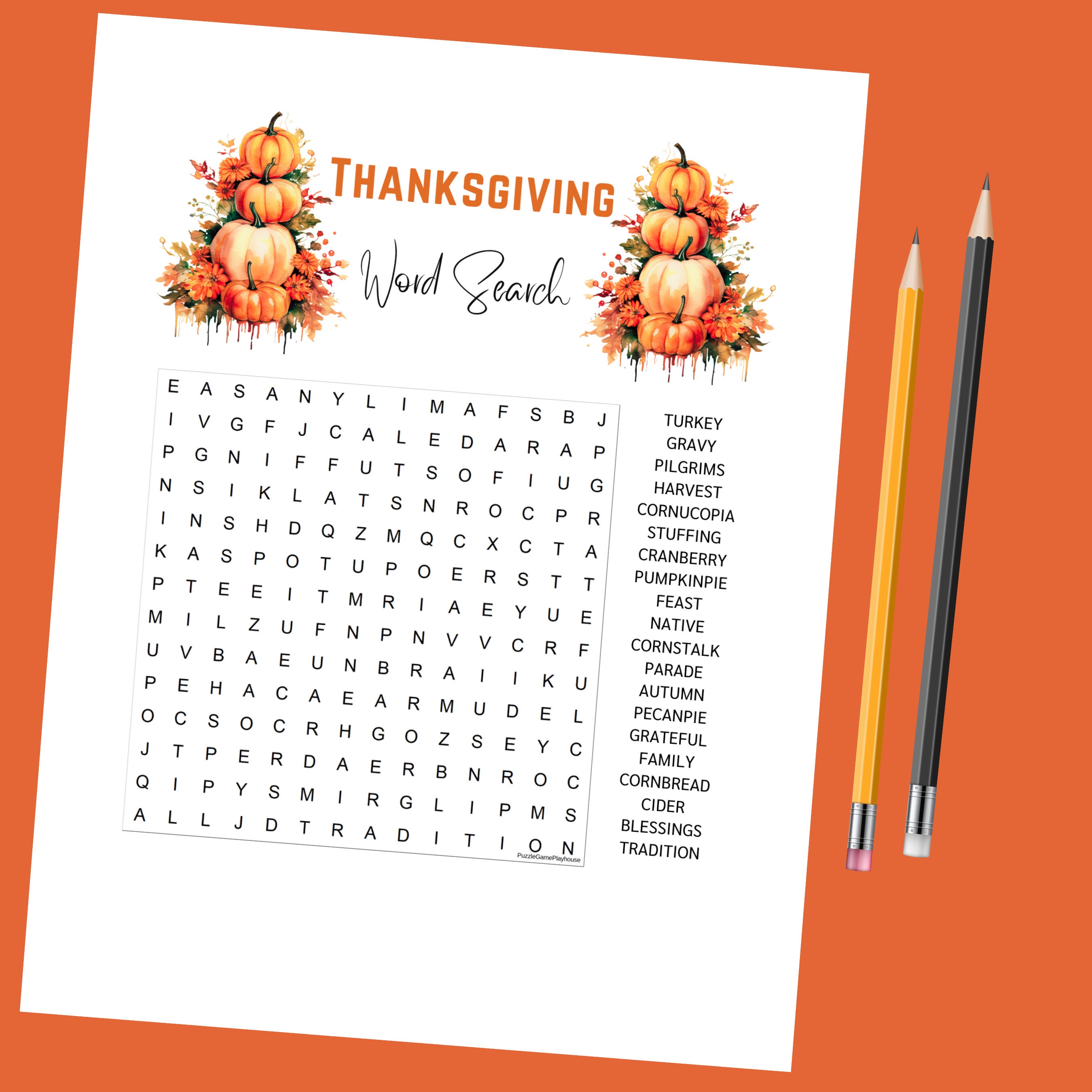Thanksgiving Word Search Printable Turkey Dinner Party Game Search and ...