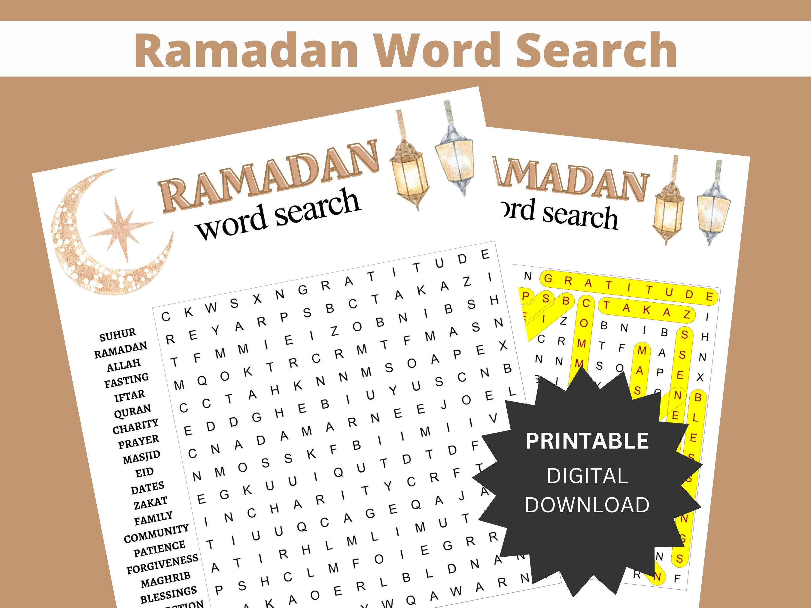 Ramadan Word Search Printable Puzzle | Muslim Kids Mosque Sunday School | Ramadan Islamic Iftar ...