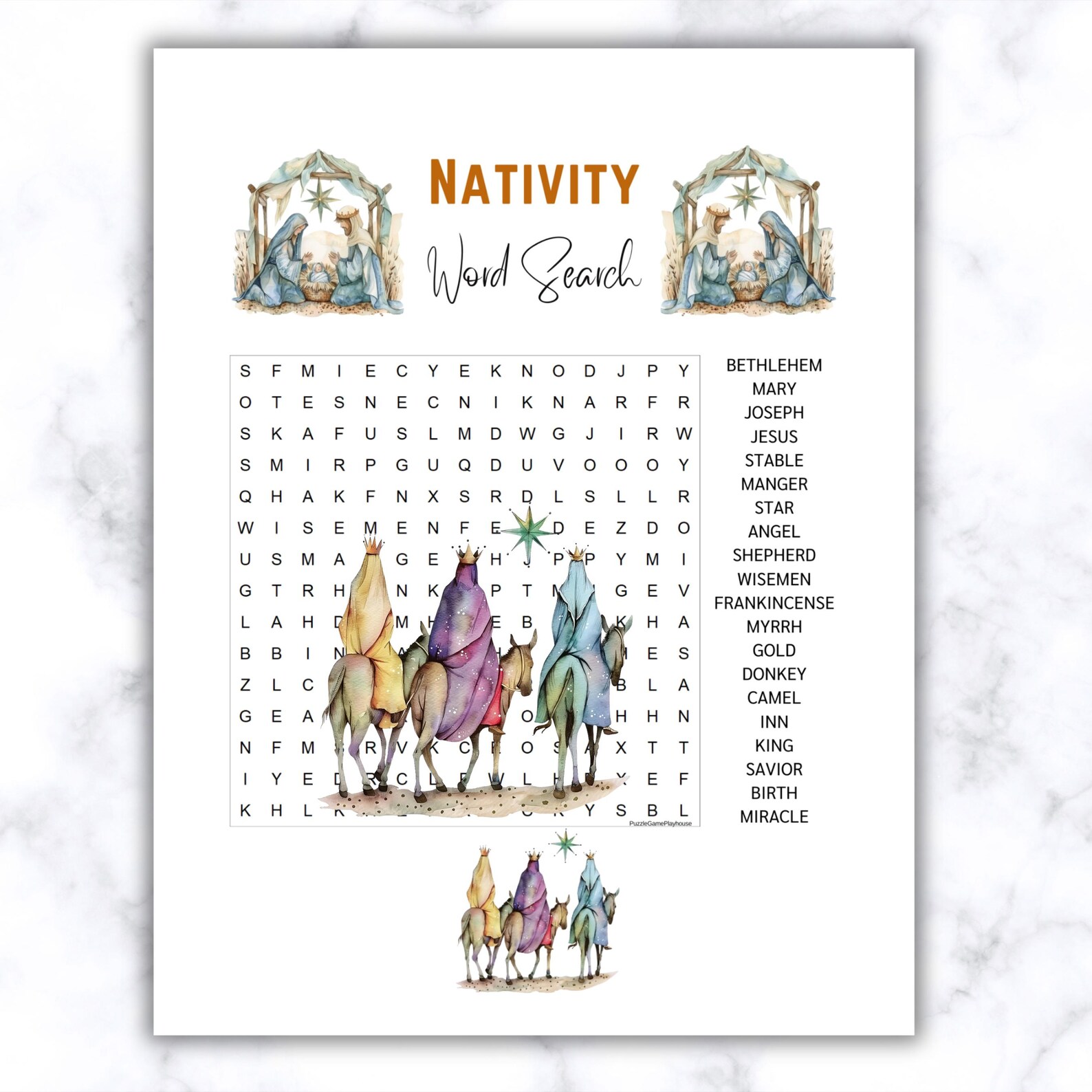 Nativity Word Search, Christmas Word Search, Printable Word Search for ...