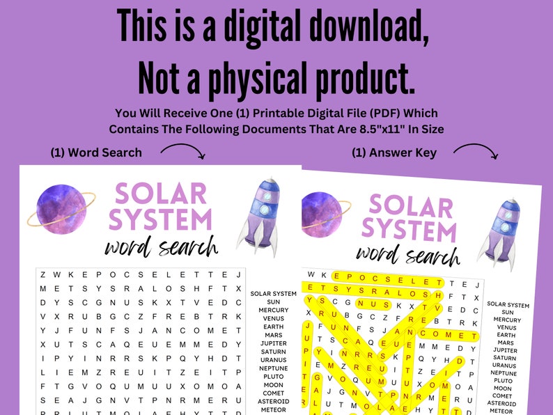 Solar System Puzzle Word Search Puzzle Solar System Unit Study Planet ...