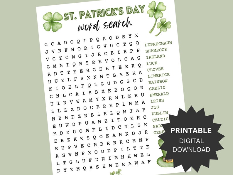 St. Patrick's Day Word Search Game | Fun and Educational Digital ...