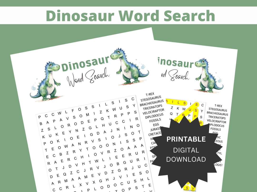 Kids Dinosaur Word Search Puzzle - Fun & Educational Dinosaur Game ...