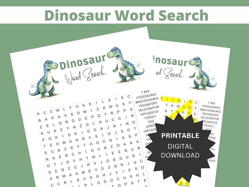 Kids Dinosaur Word Search Puzzle - Fun & Educational Dinosaur Game ...