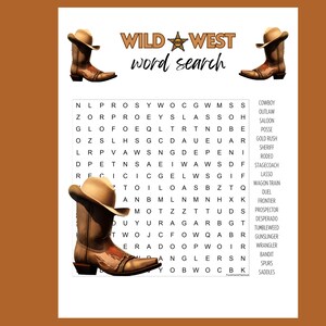Wild West Word Search Puzzle - Challenging Cowboy Old West Themed ...