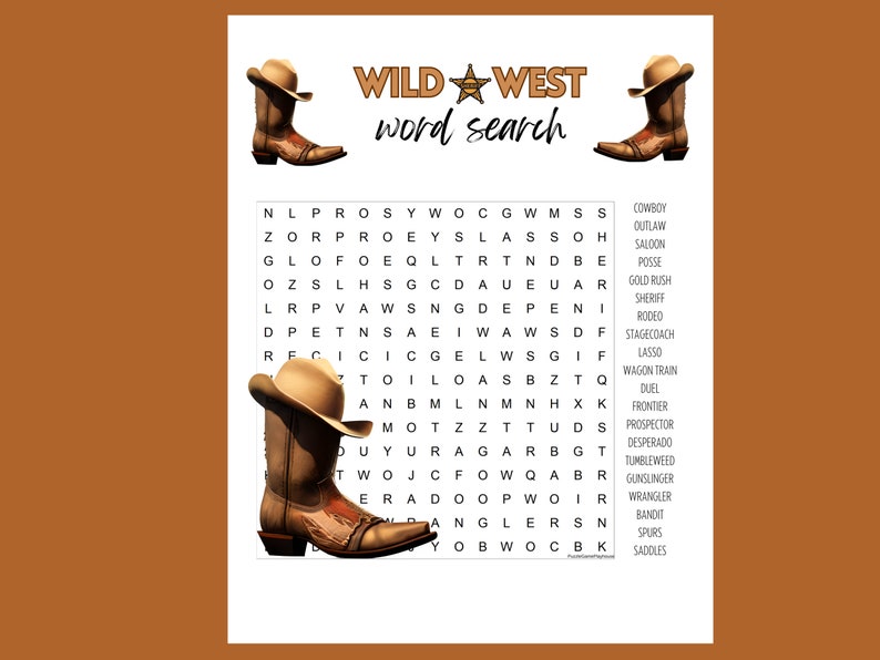 Wild West Word Search Puzzle - Challenging Cowboy Old West Themed ...