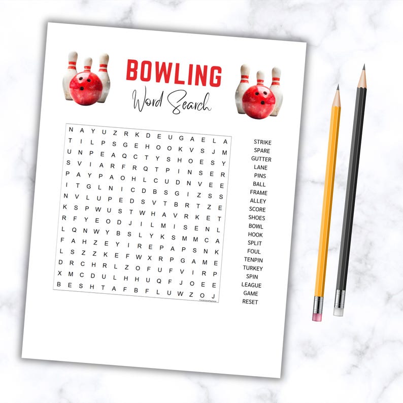 Bowling Word Search Puzzle: Printable Birthday Party Game (PDF Download ...