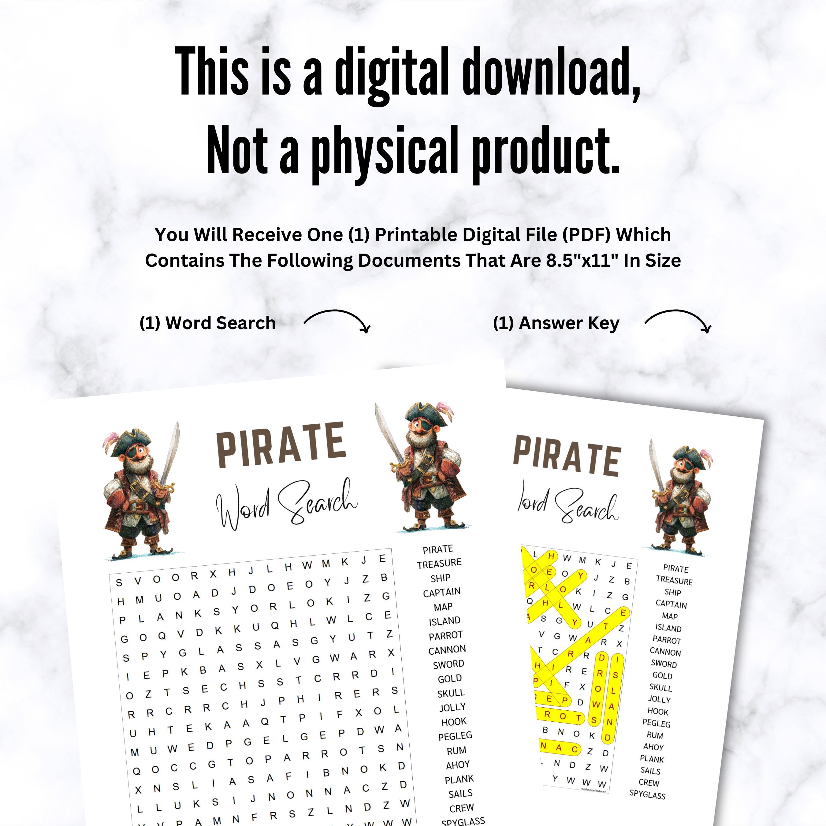 Pirate Word Search Puzzle: Kids Printable Game (PDF Download, 8.5x11in ...
