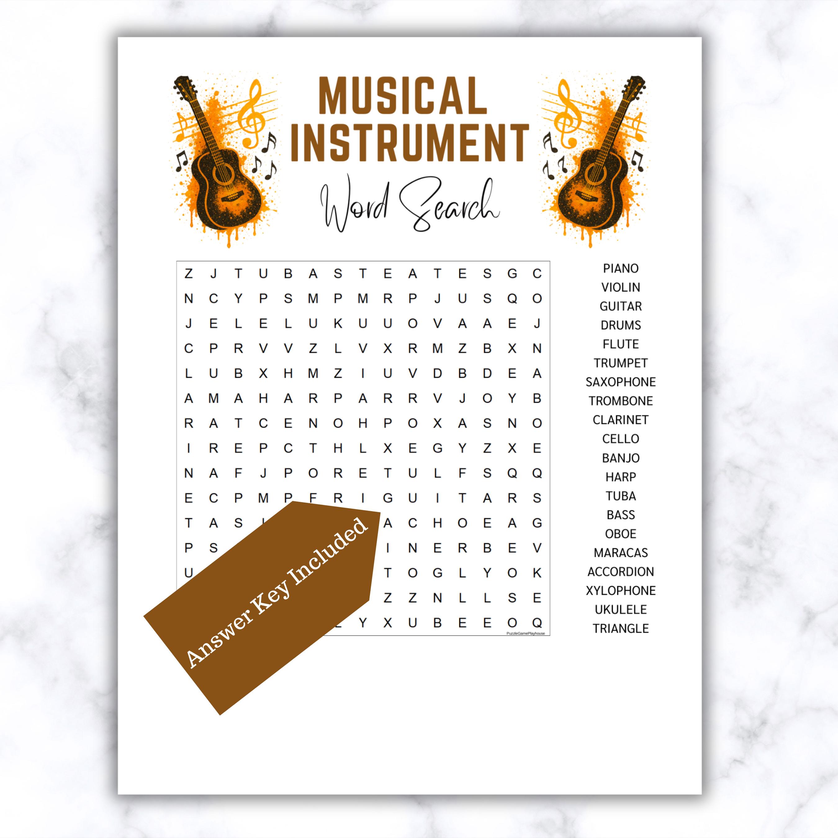 Musical Instruments Word Search Puzzle: Music Class Activity (PDF ...