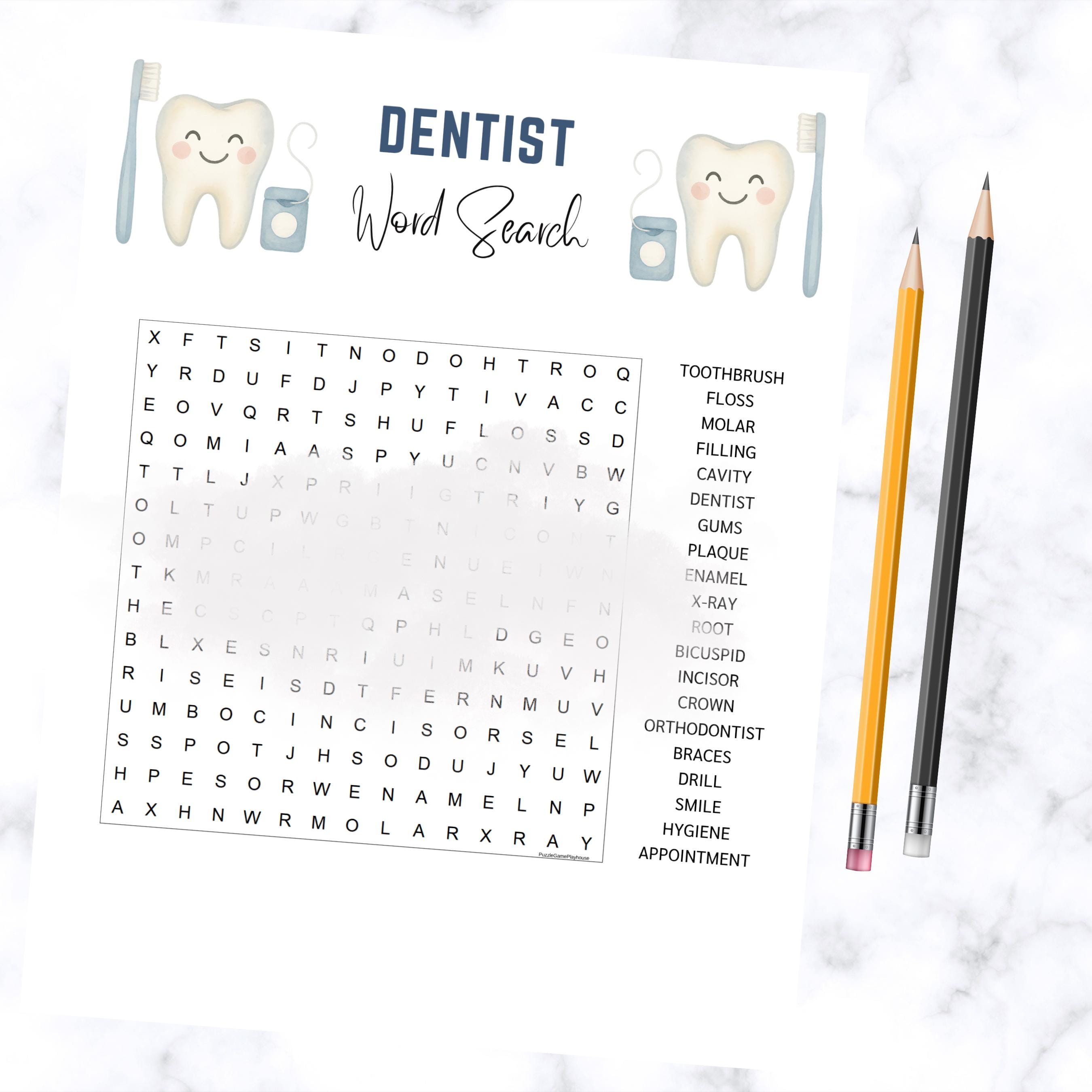 Dentist Word Search Puzzle: Fun Dental Hygiene Activity (PDF) - Etsy