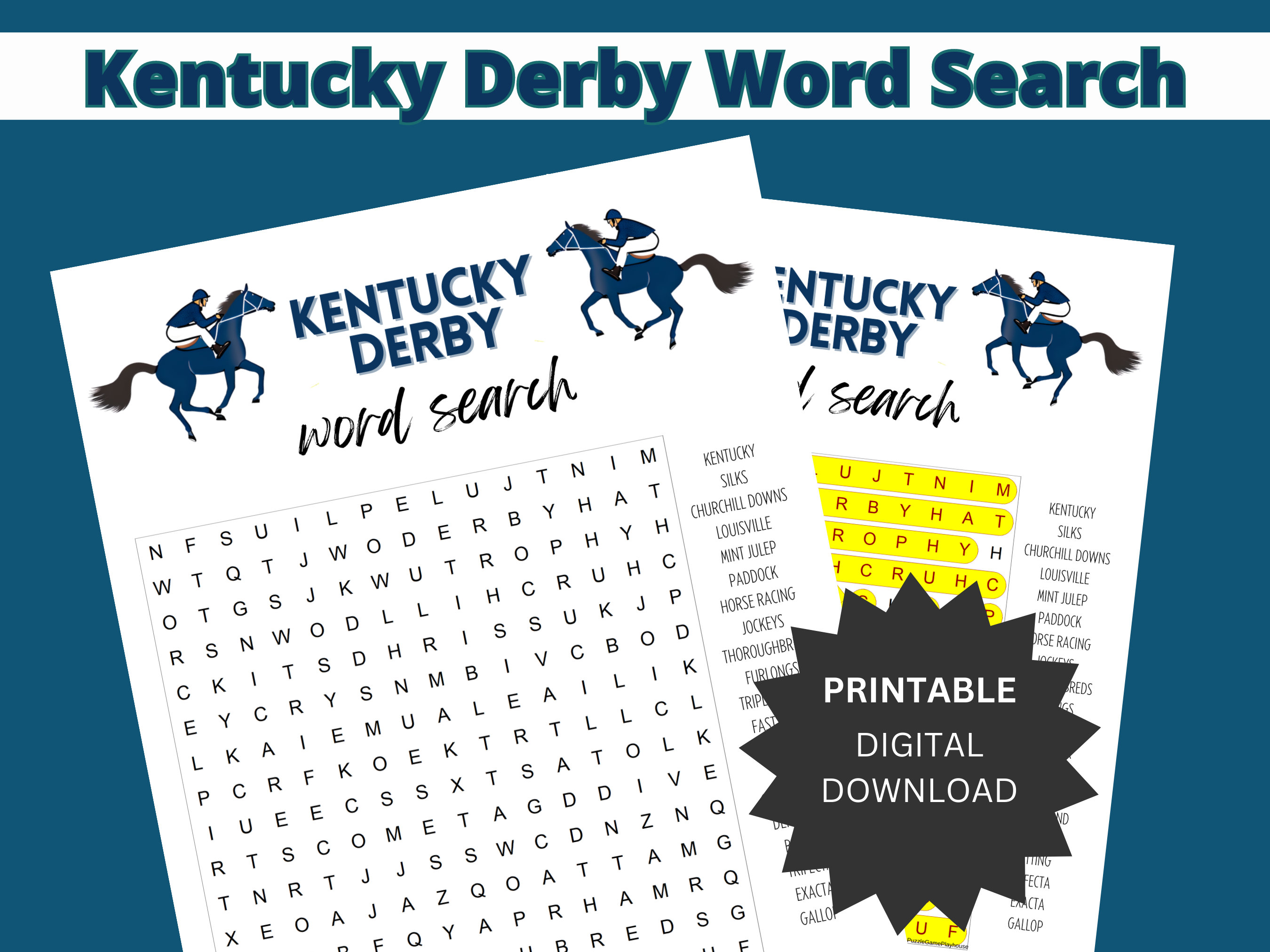 Kentucky Derby Word Search Puzzle: Horse Racing Party Game, Printable ...