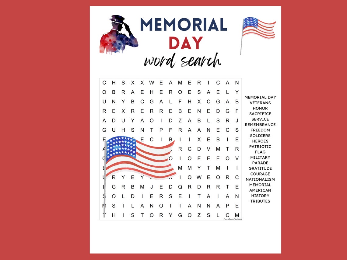 Memorial Day Word Search Puzzle - Engaging Patriotic Activity - Honor ...