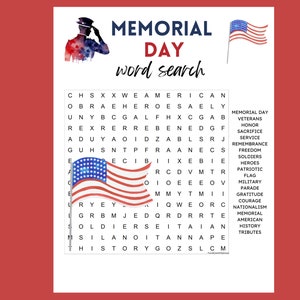 Memorial Day Word Search Puzzle - Engaging Patriotic Activity - Honor ...