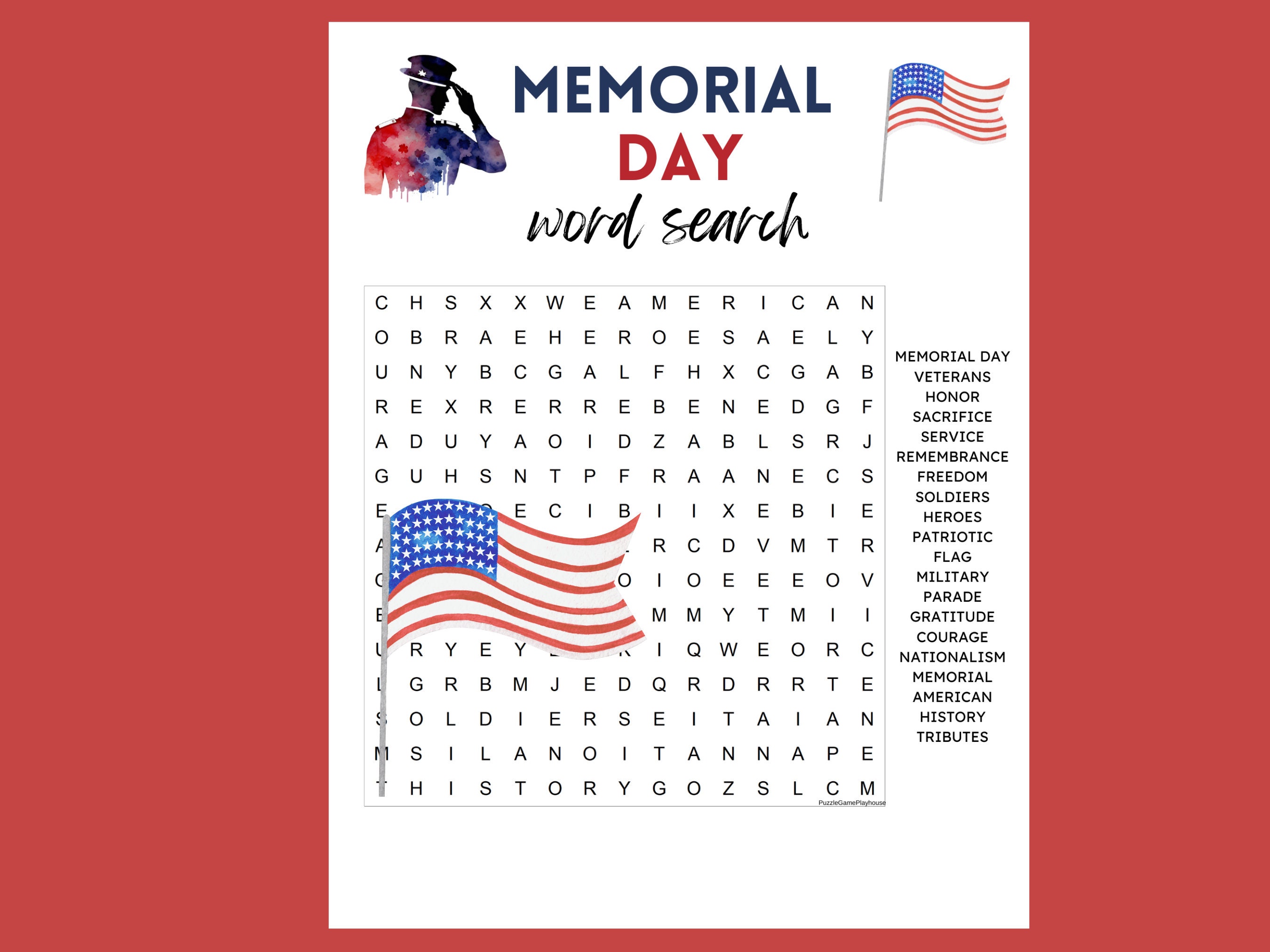 Memorial Day Word Search Puzzle - Engaging Patriotic Activity - Honor ...