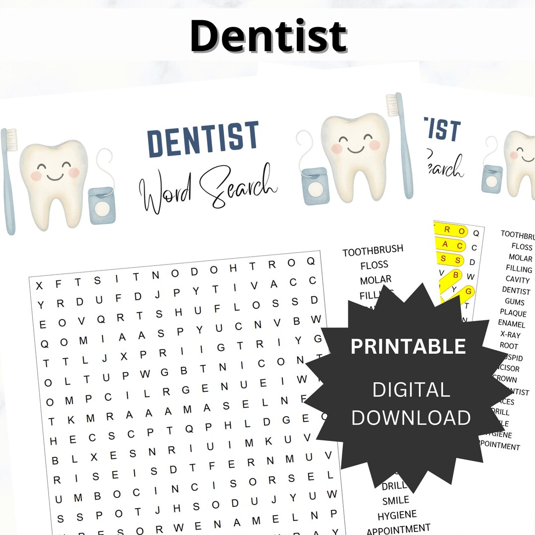 Dentist Word Search Puzzle: Fun Dental Hygiene Activity (PDF) - Etsy