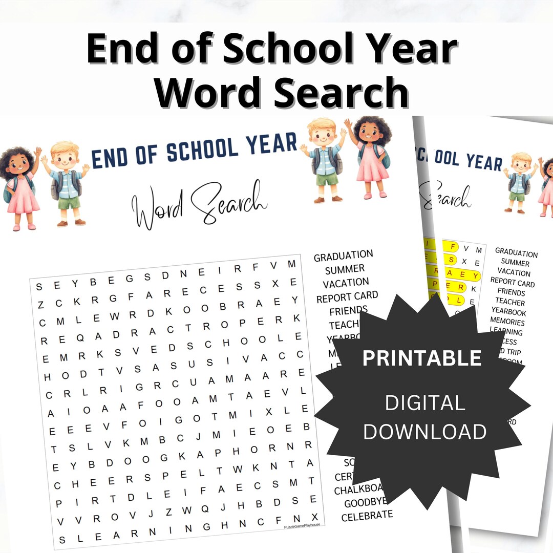 End of School Year Word Search Puzzle: Summer Activity (PDF Download ...