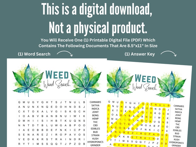 Weed Word Search Puzzle, Stoners Printable, Marijuana Themed Games ...