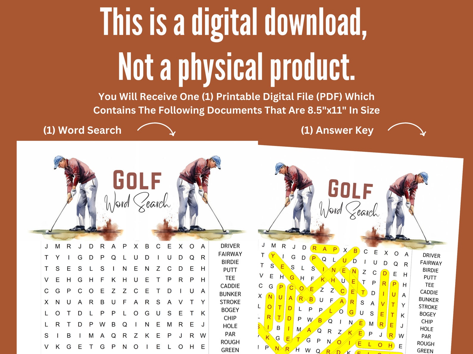 Golf Word Search Puzzle Game I Printable Golf Team Party Games I Golf ...