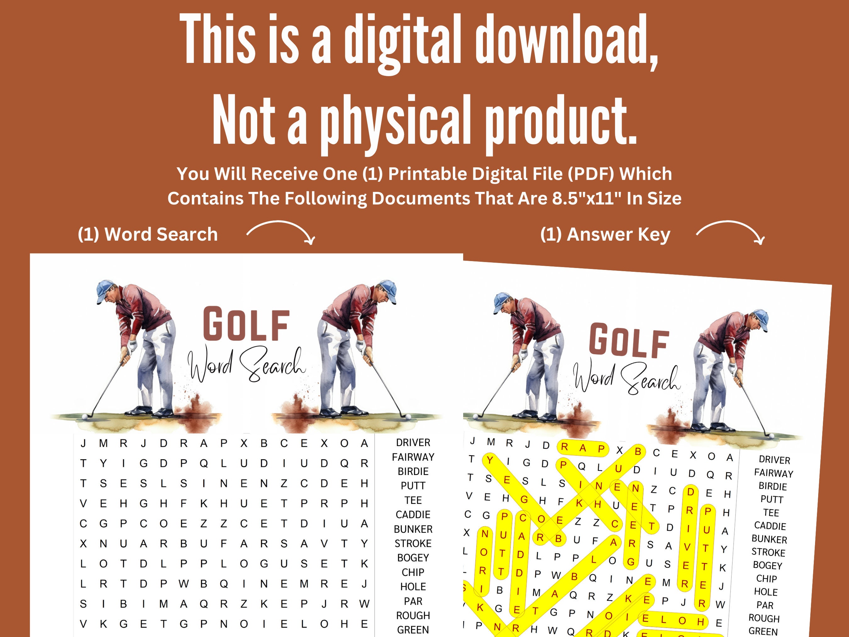 Golf Word Search Puzzle Game I Printable Golf Team Party Games I Golf ...