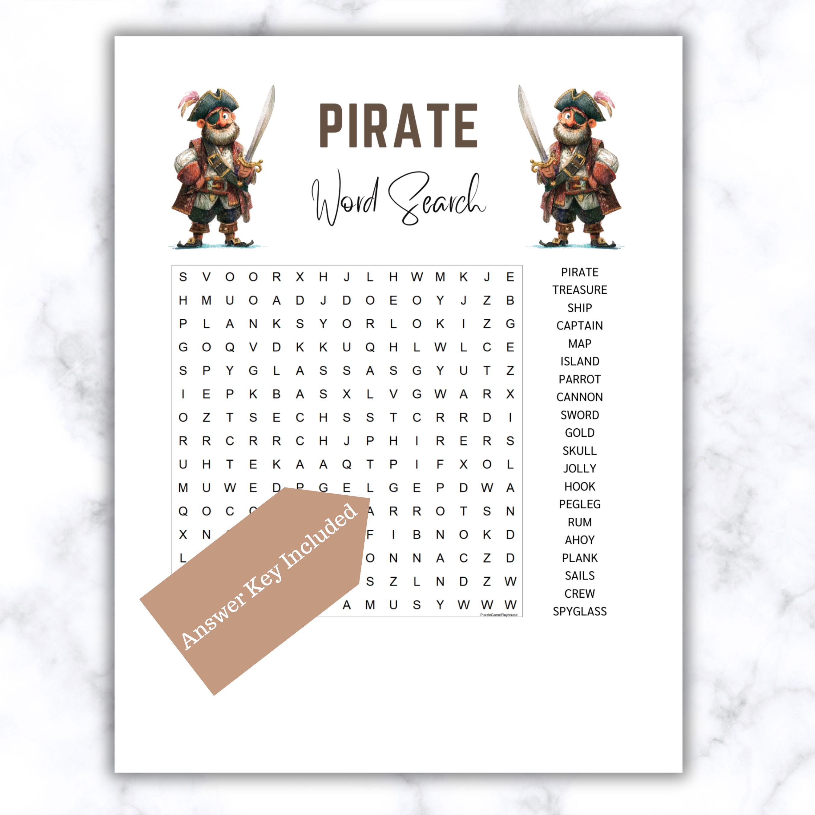 Pirate Word Search Puzzle: Kids Printable Game (PDF Download, 8.5x11in ...