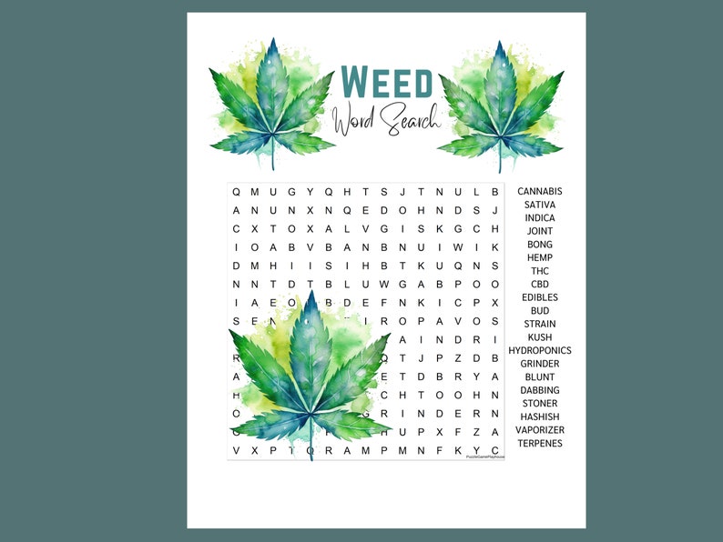 Weed Word Search Puzzle Stoners Printable Marijuana Themed - Etsy