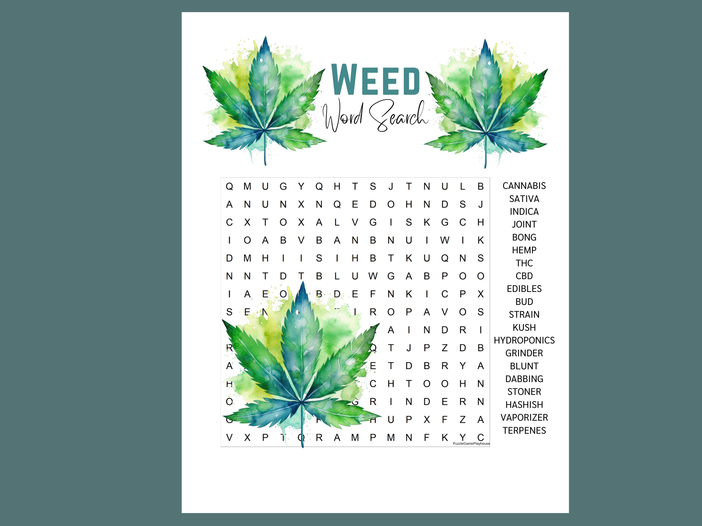Weed Word Search Puzzle, Stoners Printable, Marijuana Themed Games ...
