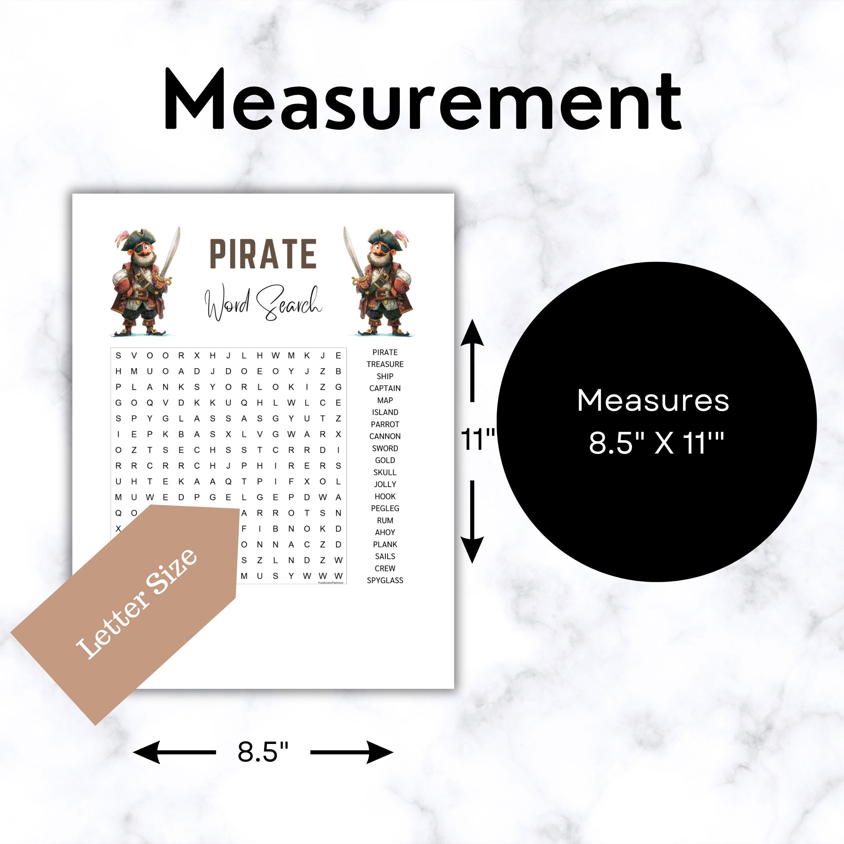 Pirate Word Search Puzzle: Kids Printable Game (PDF Download, 8.5x11in ...