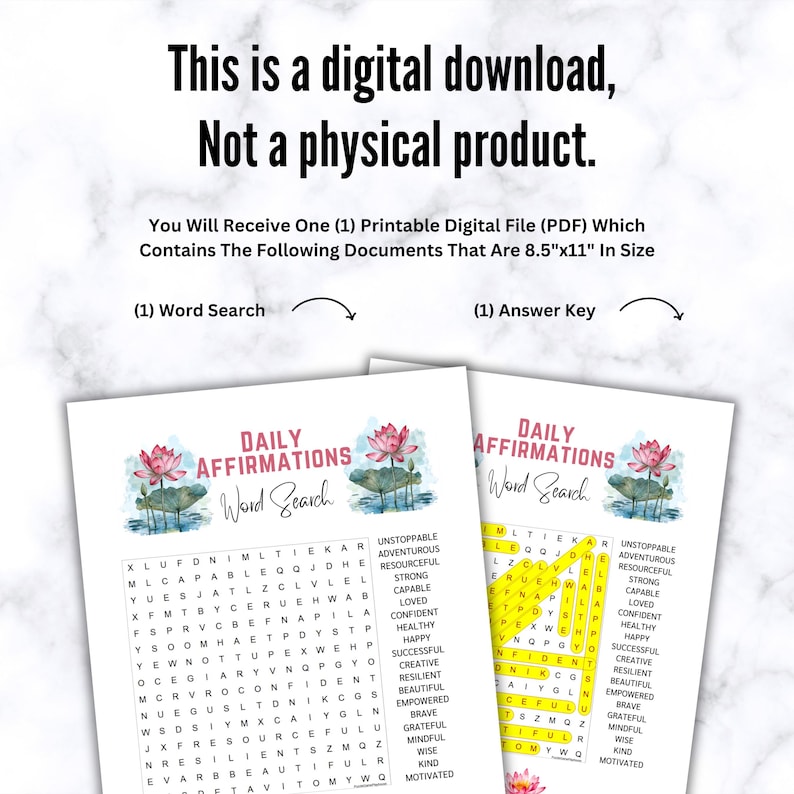 Daily Affirmations Word Search Puzzle, Mental Health Printable, Self ...