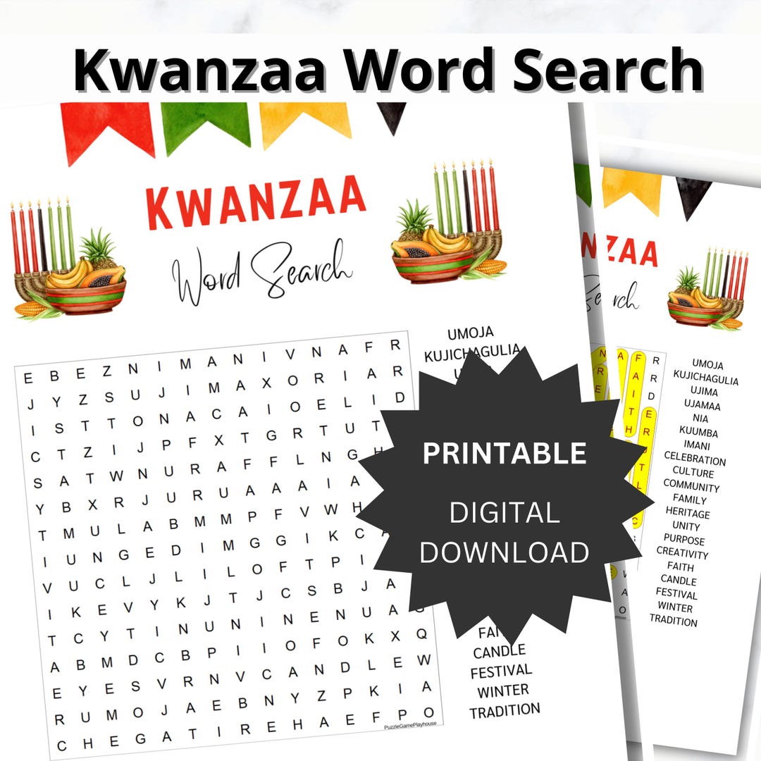 Kwanzaa Word Search Puzzle Celebrate Umoja, Kujichagulia, Ujima Family ...